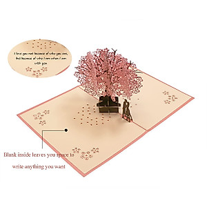 Penta Angel Handmade Cherry Blossom Card Pop Up 3D Flower Card Romantic Love Letter Greeting Anniversary Wedding Valentine Birthday Gift Card Blank Stationery Paper Card for Her Him Husband Wife