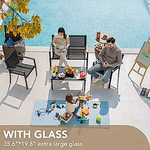 Devoko 4 Pieces Patio Furniture Set Outdoor Garden Patio Conversation Sets Poolside Lawn Chairs with Glass Coffee Table Porch Furniture (Black)