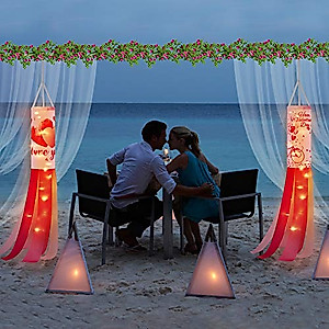 2 Pieces Happy Valentine's Day Windsock Polyester Garden Windsock Heart Pattern Windsock Flag Outdoor Hanging Decorative Windsocks for Valentine's Day Front Yard Patio Lawn Garden (Sweet Style)