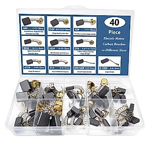 Saipe 40pcs 10 Sizes Electric Motor Carbon Brushes for Replacement Repair Power Tools and Motors Part Such as Electric Hammer Drills, Circular Saws, Angle Grinders