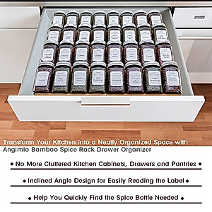 Angimio Bamboo Spice Rack Drawer Organizer - 8 Pieces Set- 7" Wide Per Piece - Combine Pieces Into 14" Wide Rack (7" or 14")