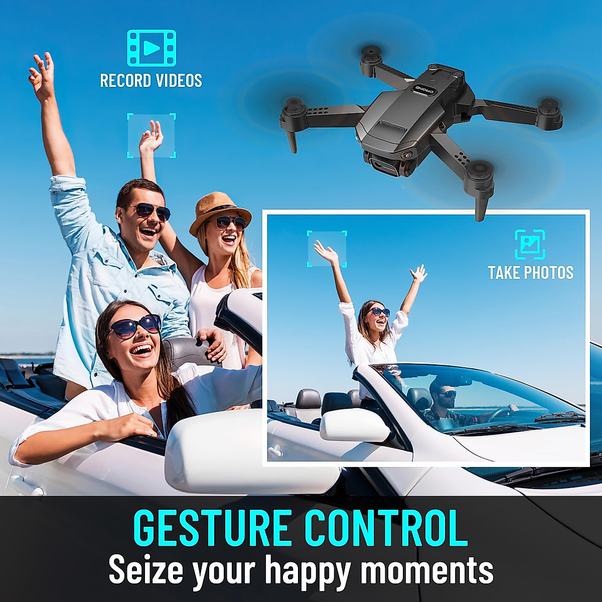 GOFOIT Mini Drone with Camera, 1080P HD Foldable FPV RC Quadcopter with Upgrade Gesture Control, 90° Adjustable Lens, Headless Mode, 2 Batteries, Carrying Case, Altitude Hold, 3D Flip for Adults Kids