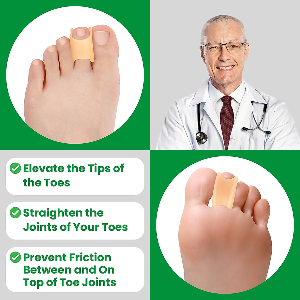 Bukihome Hammer Toe Straightener - 6 Pack Toe Splints - Soft Gel Hammer Toe Cushion - Realign Bent, Curled, Crooked, Claw, Hammer Toes - Toe Corrector for Men and Women, Medium Size