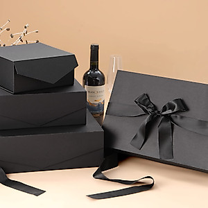 JINMING Large Gift Box with Ribbon 13.5x9x4.1 Inches, Gift Box with Lid, Large Black Gift Box for Presents, Groomsman Proposal Box, Large Gift Box (Matte Black)