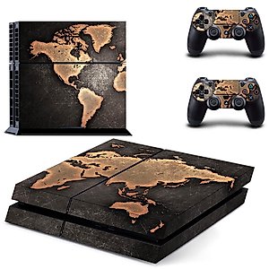 FOTTCZ Whole Body Vinyl Skin Sticker Decal Cover for PS4 Console and 2PCS Controllers Skins Vintage World Map