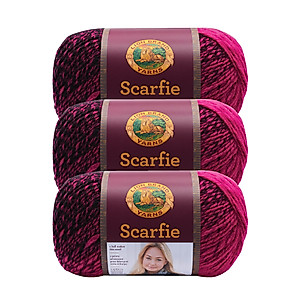 (3 Pack) Lion Brand Yarn Scarfie Bulky Yarn, Black/Hot Pink
