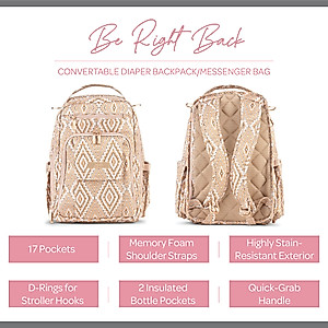 JuJuBe Diaper Bag, Travel Backpack with Portable Changing Pad, Stroller Hooks, Pockets for Baby Bottles, Diapers, Pacifier, Wipes, Snacks, Essentials, Mommy Carrier, Be Right Back - Dotted Diamond