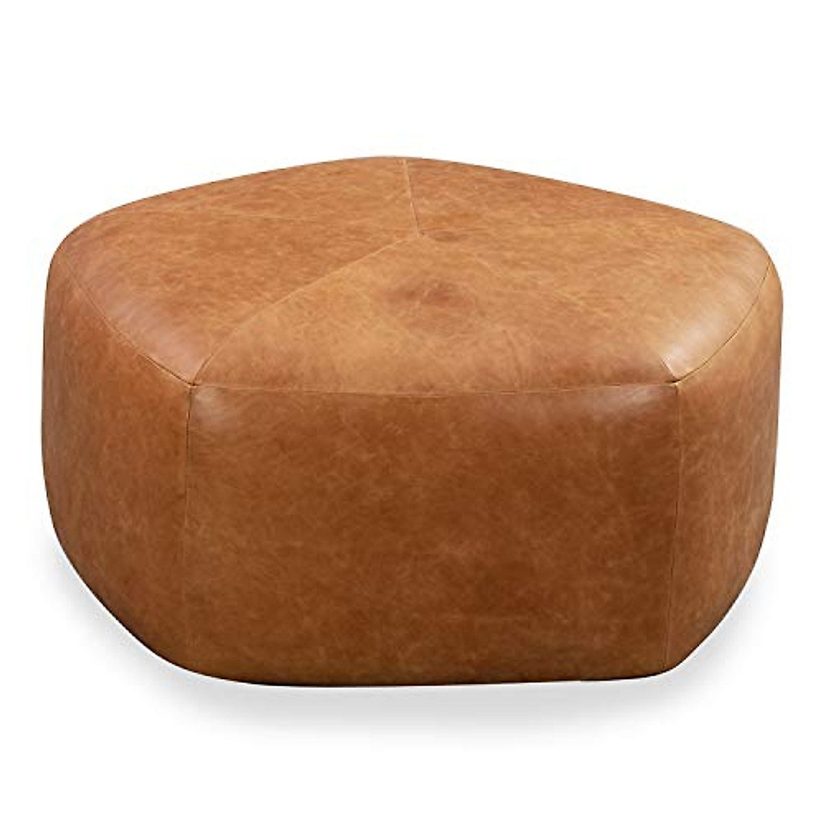 POLY & BARK Porto Modern Leather Ottoman Pouf (Cognac Tan)