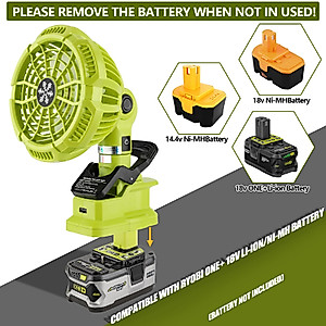 YEX-BUR Portable Clip on Fan for Ryobi 18v Battery, Quiet Battery Operated Personal Fan, Clamp Fan with USB Port for Outdoor Camping Worksite Home Office