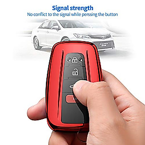 Compatible with Toyota Key Fob Cover with Keychain Soft TPU 360 Degree Protection Key Case for 2018-2022 Camry RAV4 Highlander Avalon C-HR Prius Corolla GT86 Smart Key (Red)