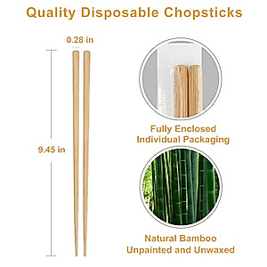 LOROTOCO 50 Pairs Chopsticks Disposable Reusable 9.5" Individually Wrapped Bulk Premium Quality