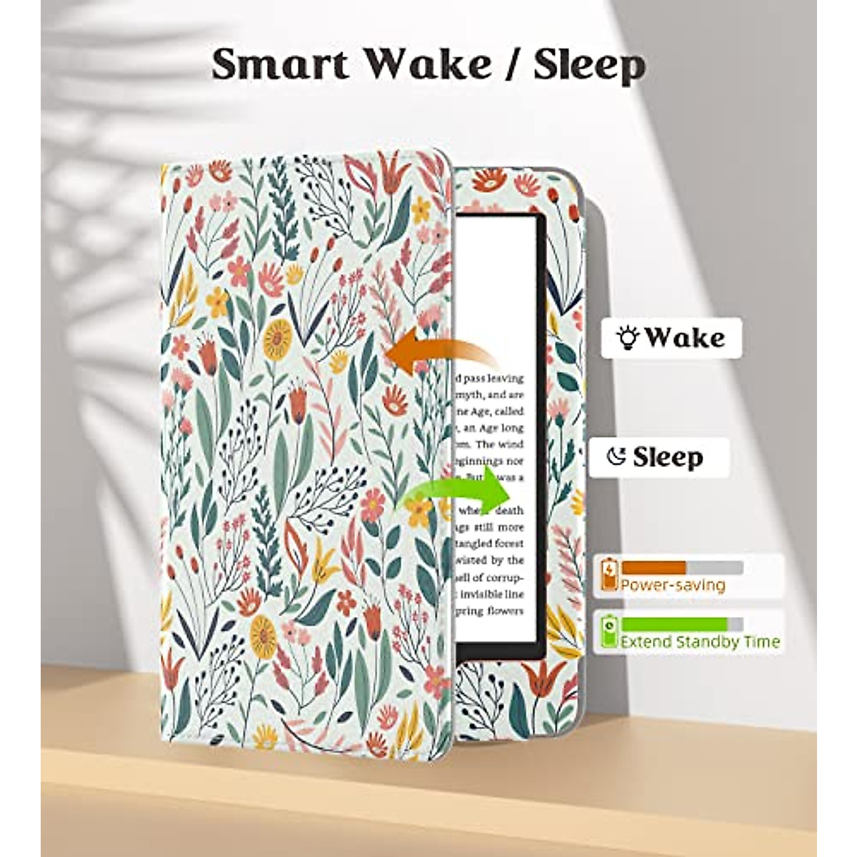 MoKo Case Fits All-New 6" Kindle (11th Generation, 2022 Release)/ Kindle (10th Gen,2019)/Kindle (8th Gen, 2016), Ultra Lightweight PU Shell Cover with Auto Wake/Sleep for Kindle 2022, Flowers