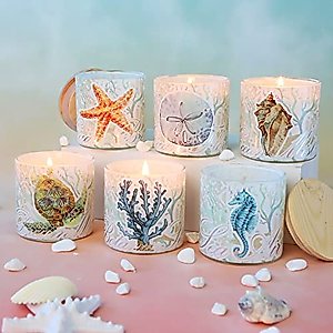 Gorge Moment Scented Candles, 6 Pack Candles for Home Scented, Ocean Themed Glass Jar Candle with Wooden Lid, Aromatherapy Candle Gifts Set for Anniversary Birthday Christmas Mother Valentine's Day