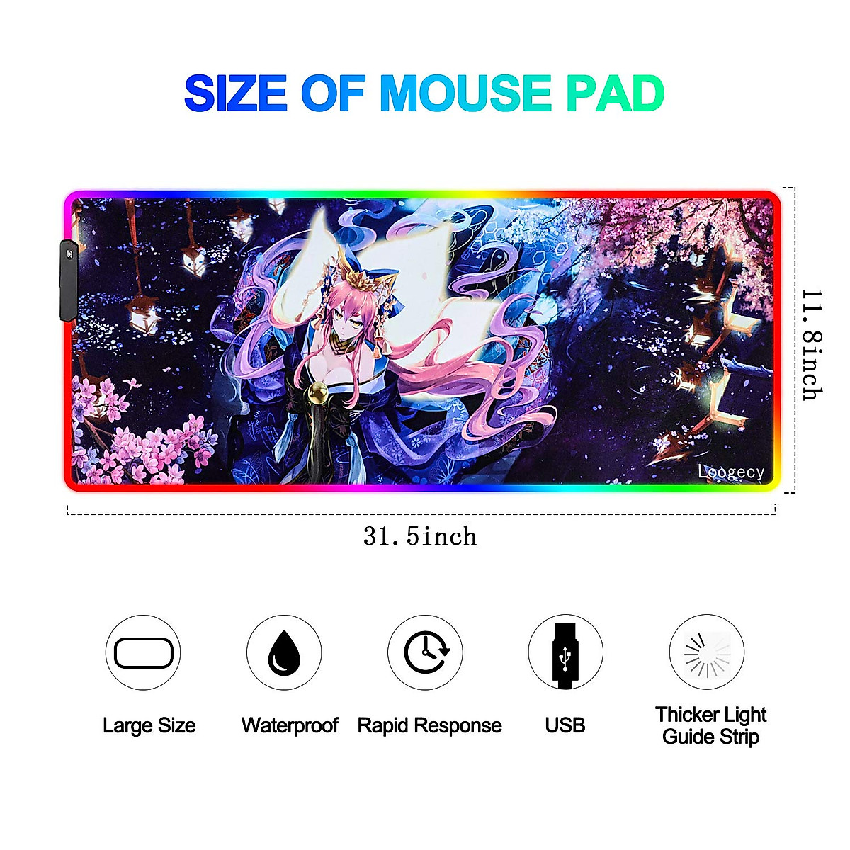 Anime LED Mouse Pad Extended Large RGB Gaming Mousepad Desk Mat for PC Laptop 31.5×11.8 inches