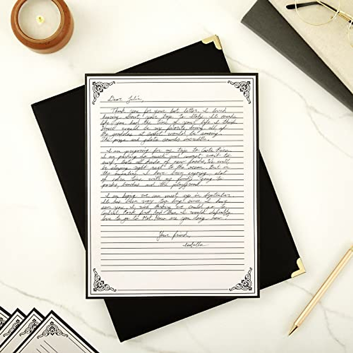 48 Sheets Fancy Vintage Style Lined Letter Writing Paper with Antique Border Design, 8.5 x 11 Inch Aged Stationery for Letters, Invitations