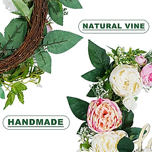 Martine Mall 14In Artificial Peony Flower Wreath Half Circle Wreath Front Door Wreath for Spring Summer Floral Wreath with Eucalyptus Leaves Home Garden Party Wedding Mother Valentines Day Decor