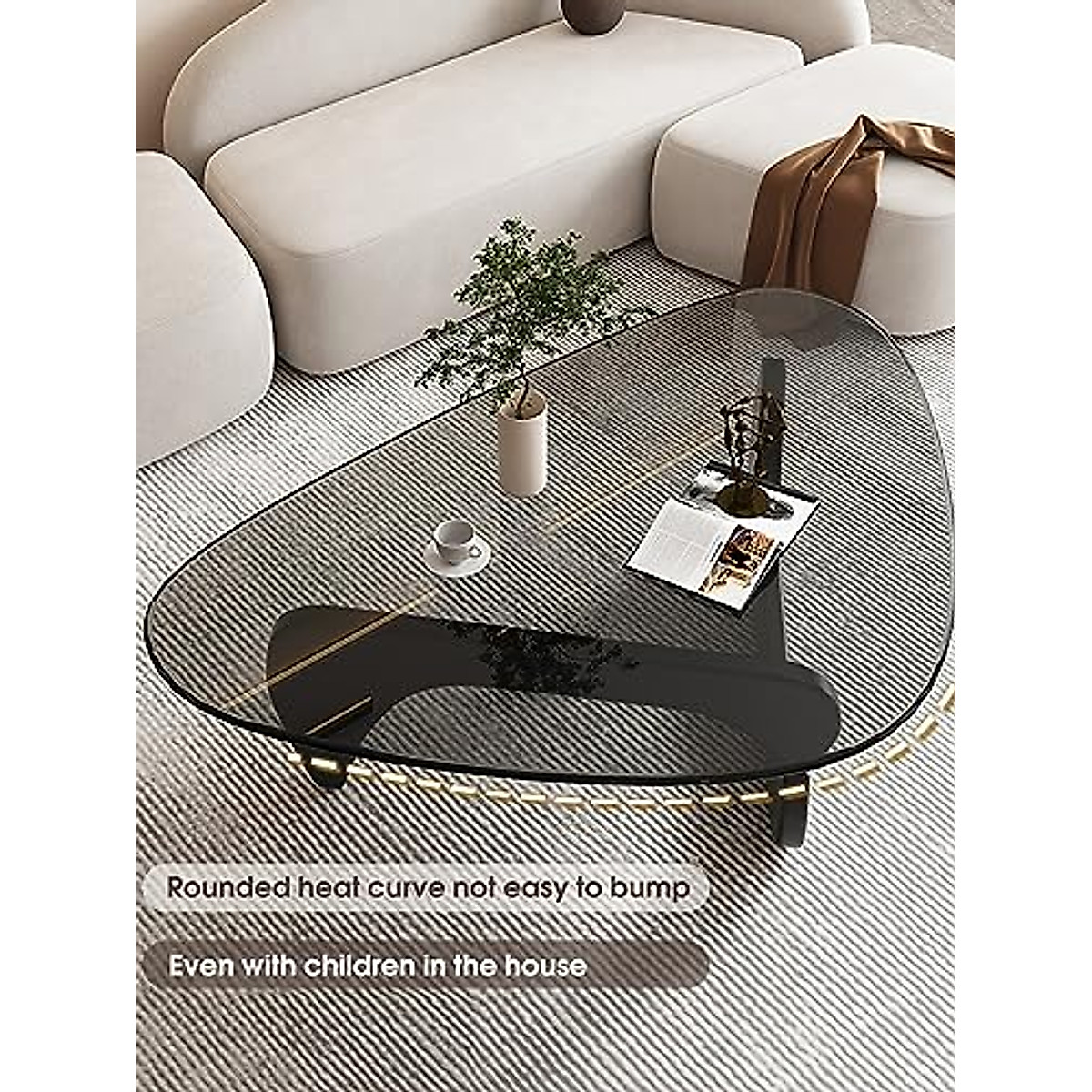 loktch Triangle Glass Coffee Table Mid-Century Modern Coffee Table Abstract Vintage Glass End Table Center Table for Living Room Patio Balcony Black/Grey Medium 35.8 * 25.5 * 16in