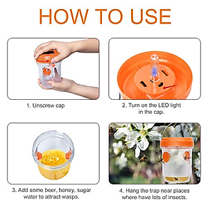 2 Pack Solar Wasp Traps Outdoor Hanging, Carpenter Bee Traps for Outside UV LED Light, Reusable Hornets Traps, Yellow Jackets Trap for Flying Insects