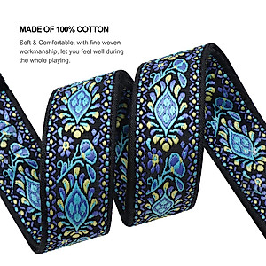 Eyeshot Ukulele Strap, Hawaiian Jacquard Blue Flower Ukelele Shoulder Strap, Suitable for Soprano Concert Tenor Baritone String Instruments