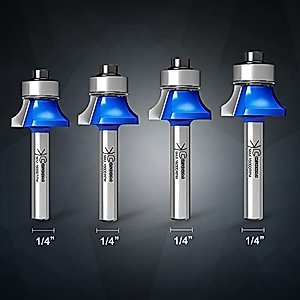 CSOOM Round Over Router Bits 4pcs, 1/4 Inch Shank, Adopt C3 Carbide.Use for Round Edges, Laminate, Particle Board, Plywood Compact Panel, and etc.
