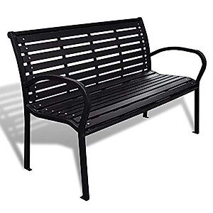 EstaHome Garden Bench | Outdoor 3-Seater Patio Bench | Metal Park Bench | Yard Seating Bench for Deck, Patio, Garden, Backyard, Balcony | Black WPC with Steel Frame 49" x 24" x 32"
