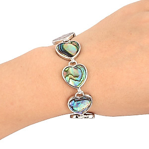 TUMBEELLUWA Natural Abalone Shell Bracelet for Unisex, Rainbow Sea Shell Bangle with Adjustable Link, Heart