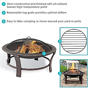 Sunnydaze 29-Inch Elevated Wood-Burning Fire Pit Bowl with Stand - Includes Spark Screen, Wood Grate, and Poker