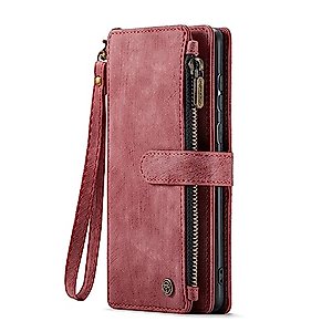 SLLMYYX Wallet Case Compatible with Samsung Galaxy S9 Plus, Luxury PU Leather Handbag Zipper Pocket Case 10 Card Slots and Wrist Strap (Red)