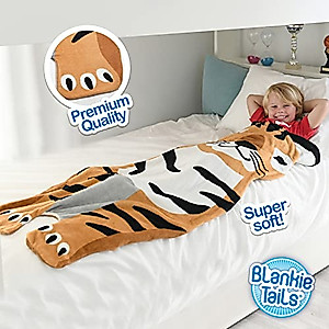 Blankie Tails Wearable Tiger Blanket for Kids - Double Sided, Soft, Fleece Animal Blanket - Use for Sleepover, Bedding, Bed, Costume, Pajamas, Sleeping Bag - Toys Tiger Gifts for Girls and Boys