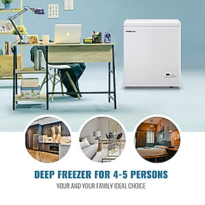 DEMULLER Chest Freezer with Electronic Control 41℉ to -15 ℉Deep Freezer 4.0Cubic Feet Freestanding Small Freezers with 2Removable Stainless Steel Basket Mini Freezer Top Open Door Compact Freezer