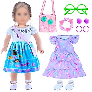 Nice2you 18-Inch American Doll Accessories, Charm Mira-bel & Isa-Bella Magical House Themed Princess Dress Stuff for American 18 Inch Girl Dolls Including Doll Clothes Shoes Glasses Bag etc