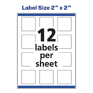 Avery Square Labels with Sure Feed, 2" x 2", 120 Glossy White Labels (36476)