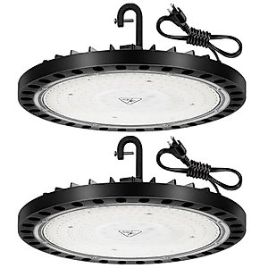 Viugreum 2pack LED High Bay Light 5000K, 200W, 20000Lm(Ip65) UFO High Bay Lights with US Plug Commercial Bay Lighting for Barn/Garage Commercial Warehouse Car Wash Shop UFO Lights, Hanging Chain