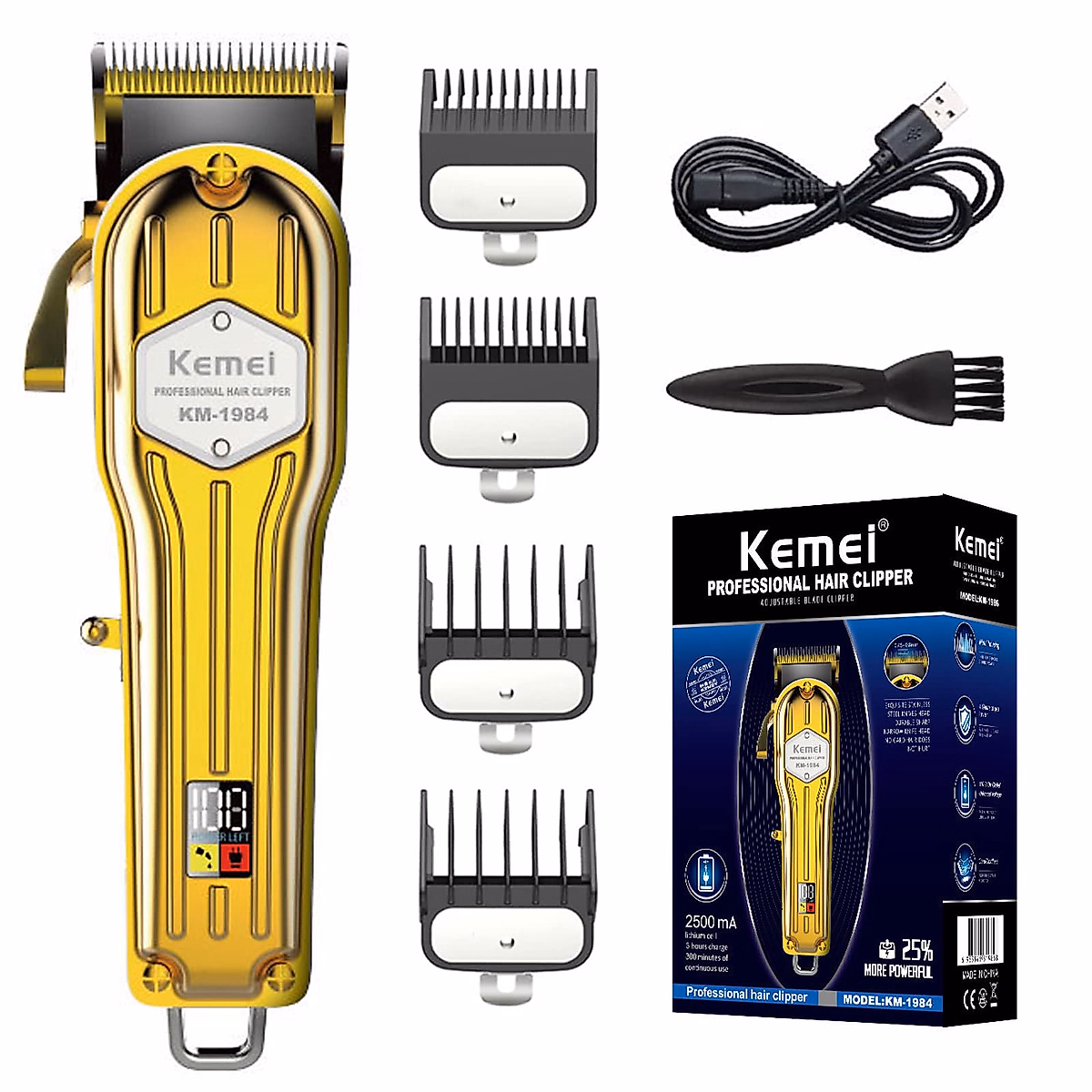 Kemei Hair Clippers for Men Professional, Hair Trimmers Grooming Kit Clippers with 5H Running Time LCD Display Rechargeable Hair Trimmer Beard Trimmer Haircut Set for Home Use & Barbers, Gold