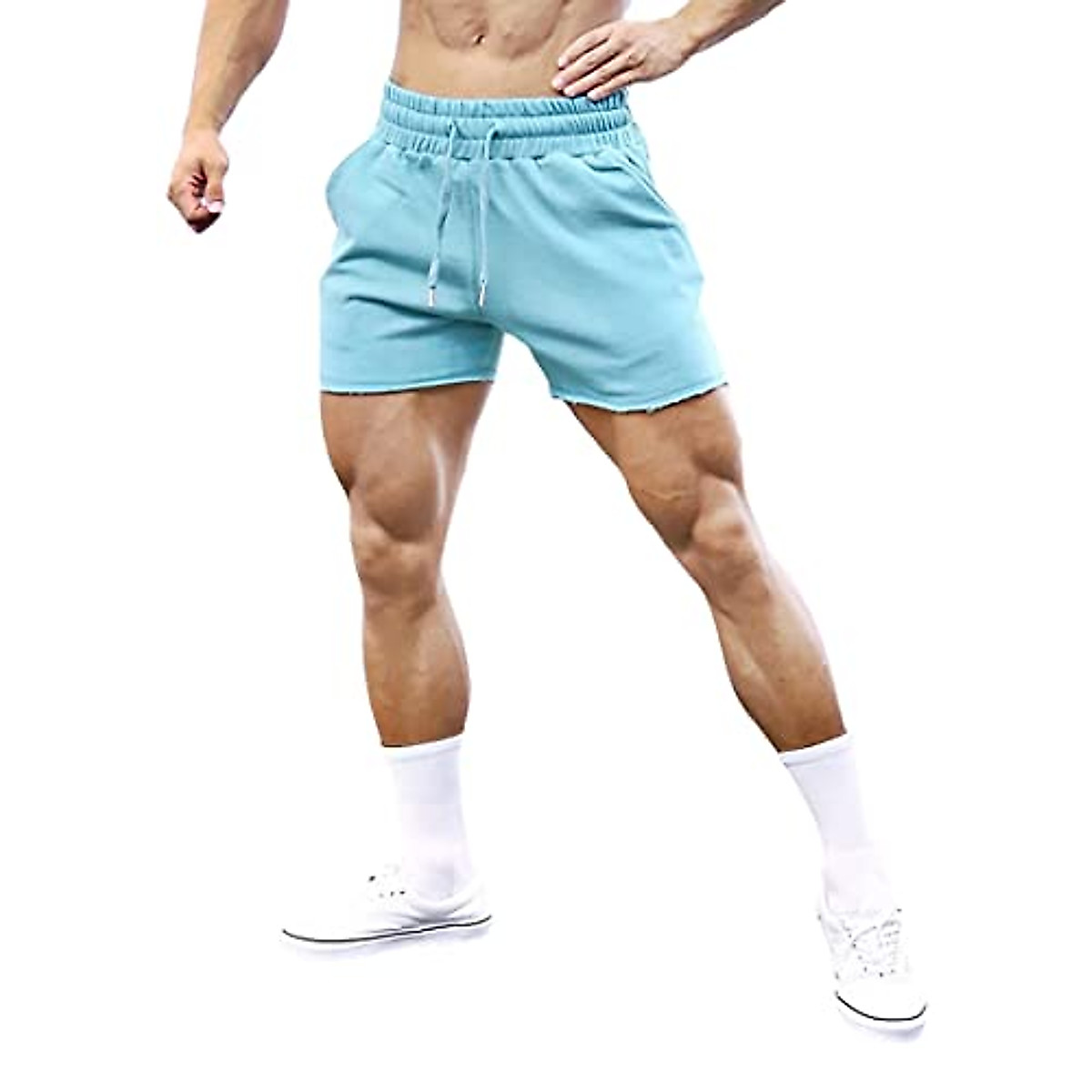 MECH-ENG Men's 5" Running Athletic Shorts,Lightweight Cotton Shorts,Workout Gym Bodybuilding Shorts(Blue Small)