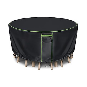 Round Patio Furniture Covers, 100% Waterproof Outdoor Table Chair Set Covers, 600D Heavy Duty Patio Furniture Covers, Anti-Fading, UV Resistant, 62" Dia x 28" H, Black