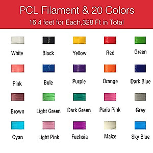 3D Pen Filament Refills,20 Colors,Each Color 16.4 Feet,PCL Filament 1.75mm for 3D Pen Printer,Safe Refills,Gifts for Kids(Total 328 Ft)