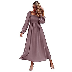 Floerns Women's Boho Floral Print Square Neck Flounce Sleeve A Line Long Dress Mauve Purple S