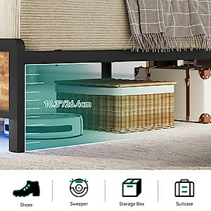 YITAHOME Queen Bed Frame with Storage Headboard, Platform Upholstered Bed with LED Lights & Charging Station, No Box Spring Needed - Brown