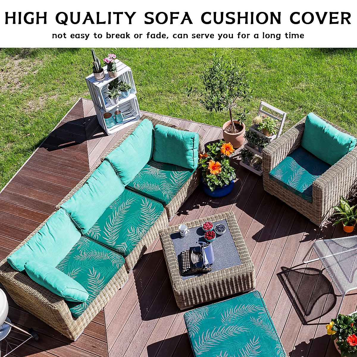 Mixweer 14 Pcs Outdoor Cushion Slipcovers Replacement Furniture Chair Seat Patio Cushion Covers Slipcovers with Zipper and Tie for Outdoor Patio Furniture Sofa Couch