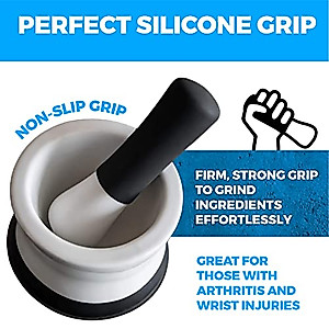 Small Mortar and Pestle Set - EZ-Grip Silicone & Porcelain handle and base - NEW Dishwasher Safe BREAKPROOF Bowl - Great Spice and Herb Grinder & Crusher - Molcajete Guacamole Bowl by Cooler Kitchen