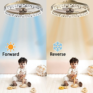 QUMFIXPU 19.7 inch Low Profile Ceiling Fan with Light, Flush Mount Remote Control Timing and Dimmable LED Fan Light, 6 Wind Speed 5 Reversible Invisible Blades,Gold
