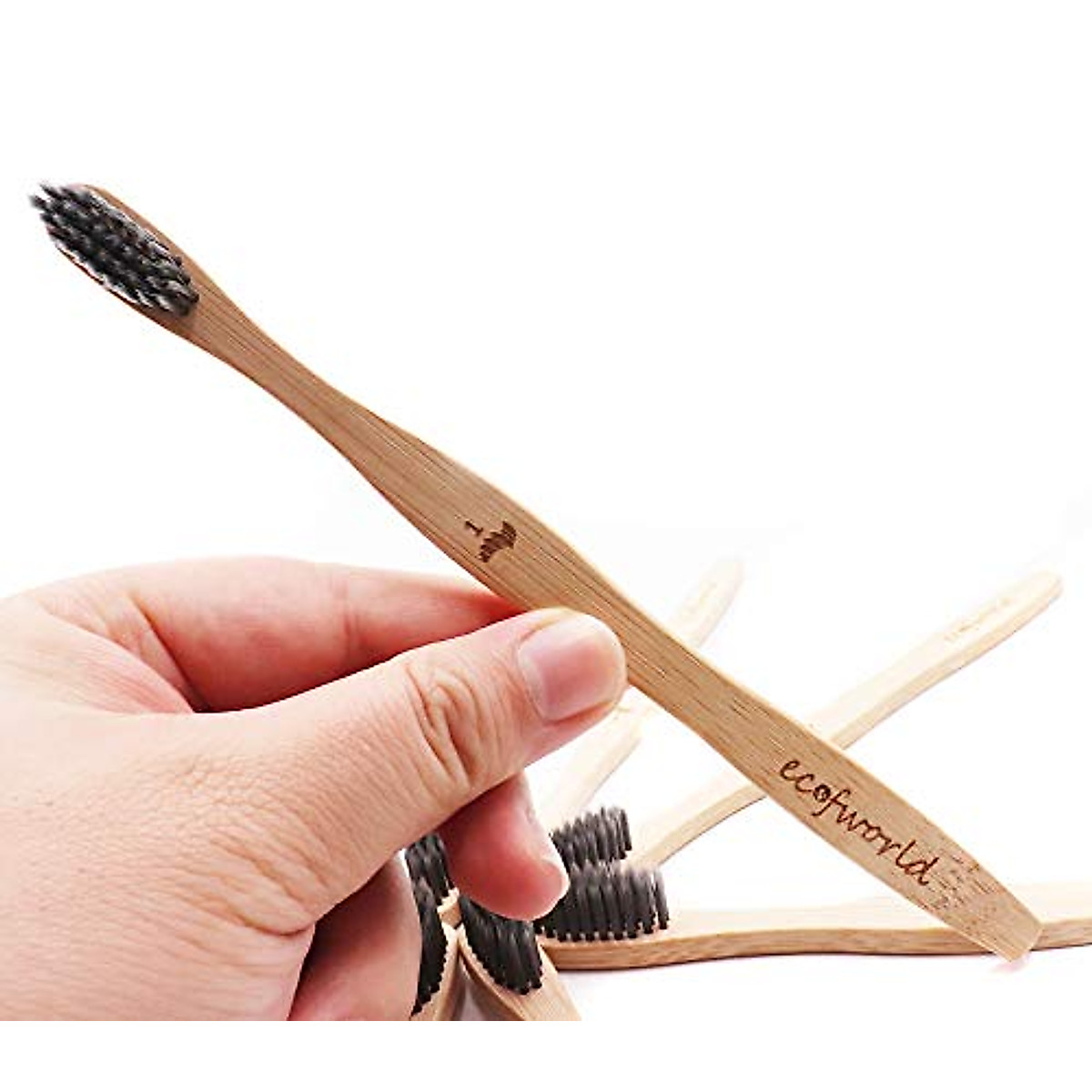 ECOFWORLD Soft Charcoal Bamboo Toothbrush - Natural Wooden Organic | USDA Certified Eco-Friendly | Extra Soft BPA Free Bristles Biodegradable | Individually Packed (Adults - 5 Pack)
