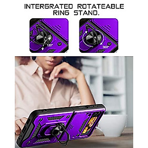 AICase for Samsung Galaxy Z Flip 4 Case, with Ring Kickstand and Camera Cover, Shockproof Flip Phone Case for Galaxy Z Flip 4 5G [Support Magnetic Car Mount], Purple