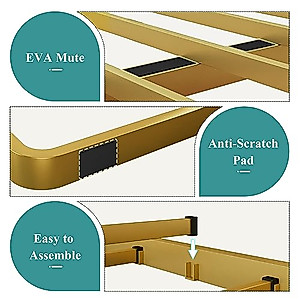 iPormis Queen Size Metal Bed Frame with Velvet Button Tufted Headboard, Curved Platform Bed Frame, Thicker Metal Steel Slats Support, 12'' Under-Bed Space, Noise-Free, Easy Assembly, Gold & Beige