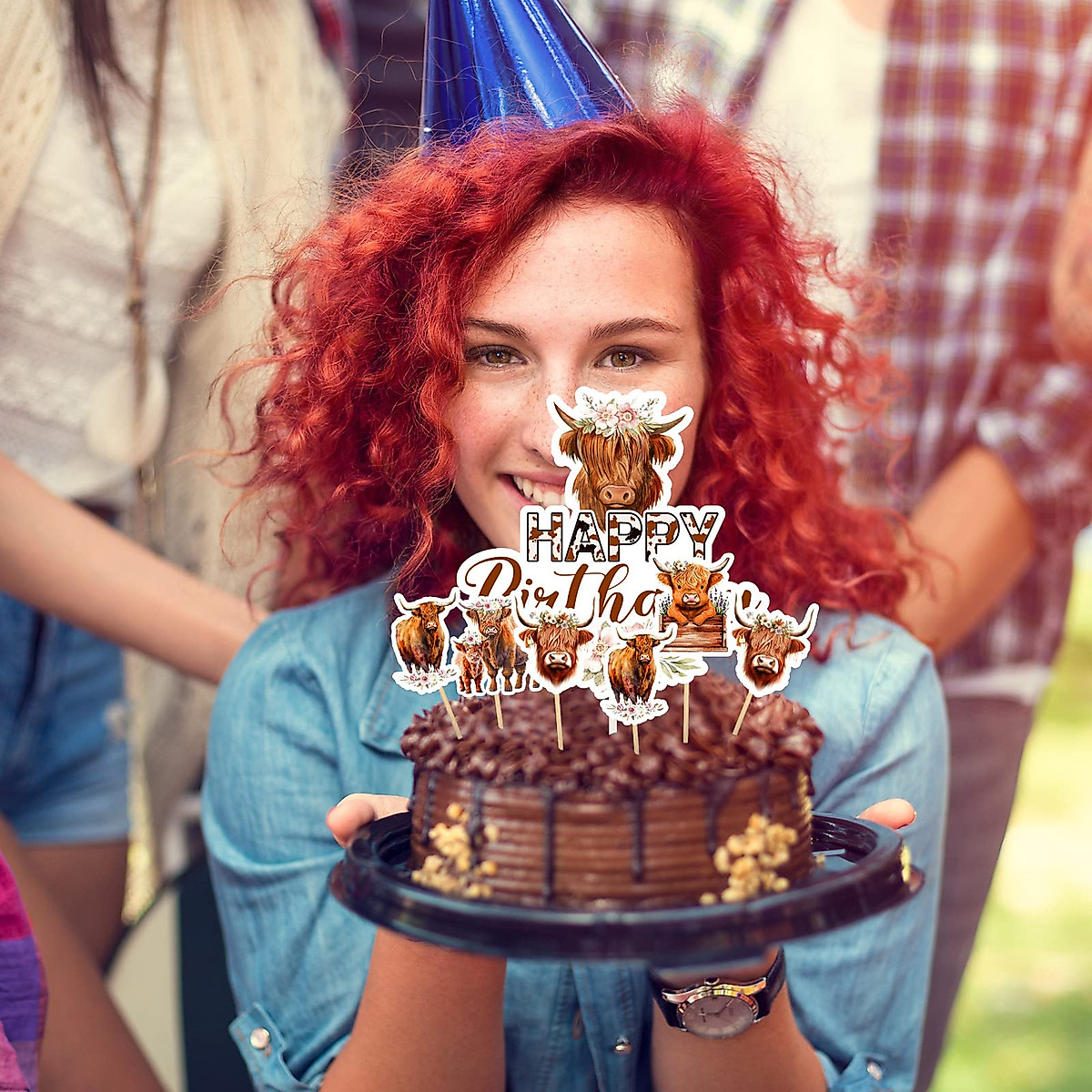 Tanlade 25 Pcs Highland Cow Cake Topper and Highland Cow Cupcake Topper, Highland Cow Birthday Decorations Highland Cattle Cake Decorations for Farm Animal Zoo Boy Girl Birthday Party Decor