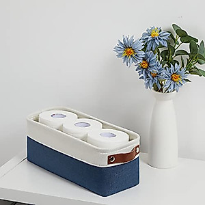 DULLEMELO Collapsible Bundle Baskets 3 Medium Baskets 15"x11"x9.5" + 2 Narrow Baskets 15"x6"x5.5"（White&Blue)