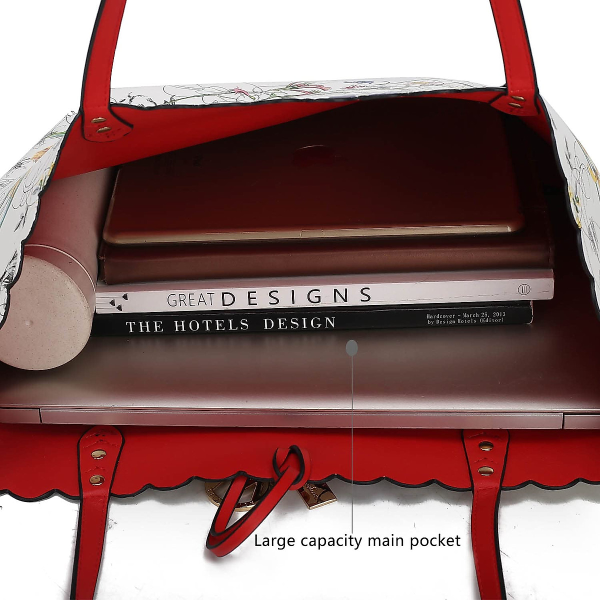 MKF Collection Tote & Pouch Bag for Women-Vegan Leather Designer Handbag -Shoulder Strap Messenger Purse 2Pcs set White red