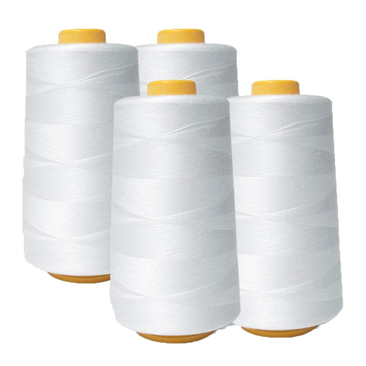 AK Trading 4-Pack White All Purpose Sewing Thread Cones (6000 Yards Each) of High Tensile Polyester Thread Spools for Sewing, Quilting, Serger Machines, Overlock, Merrow & Hand Embroidery