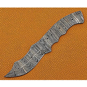 9" Long Dao Blade, Hand Forged Ladder Pattern Damascus Steel Blank Blade, 4.5" Long Blade with 4" Cutting Edge, 4.5" Finger Serrated Scale with 5 pin Holes
